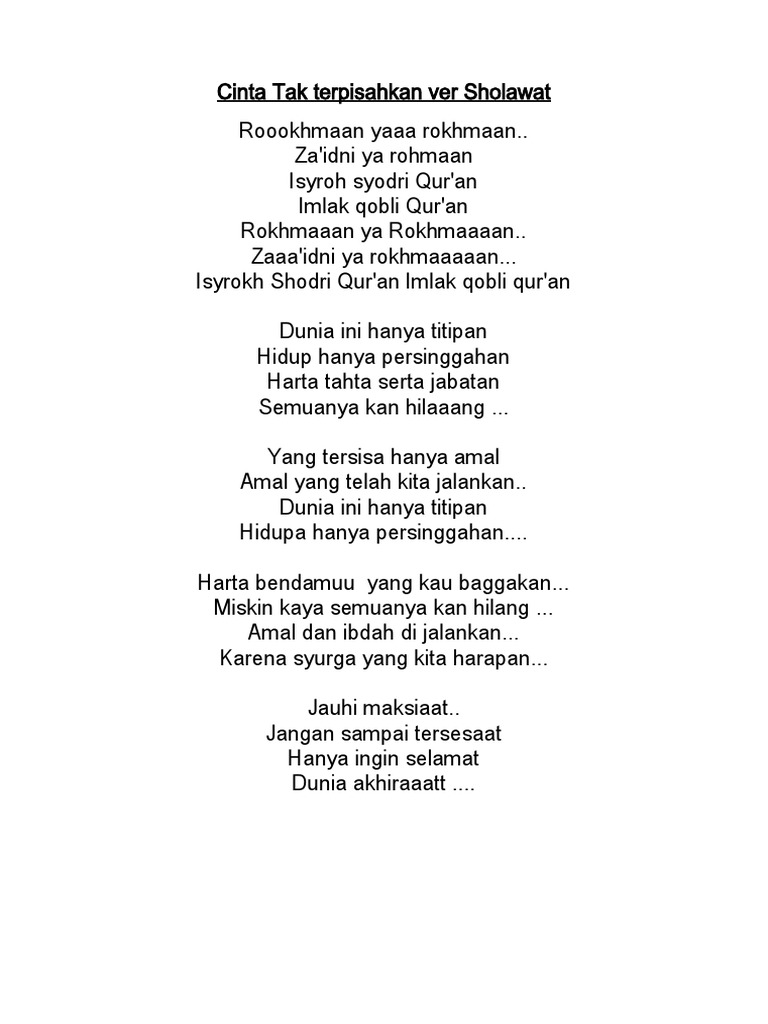 Lirik Latin Saja Al Qolbu Muqayam;Ya Asiqol;Kidung Ati Tangise Bumi ...