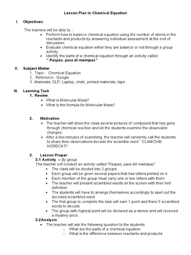 Demo Teaching Chemical Equation | PDF | Chemistry | Nature