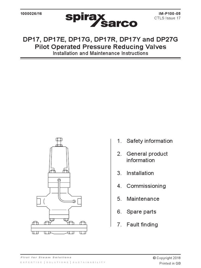 Spirax Pressure Reducing Valves DP17-IM-P100-05-EN | PDF | Valve | Pipe ...