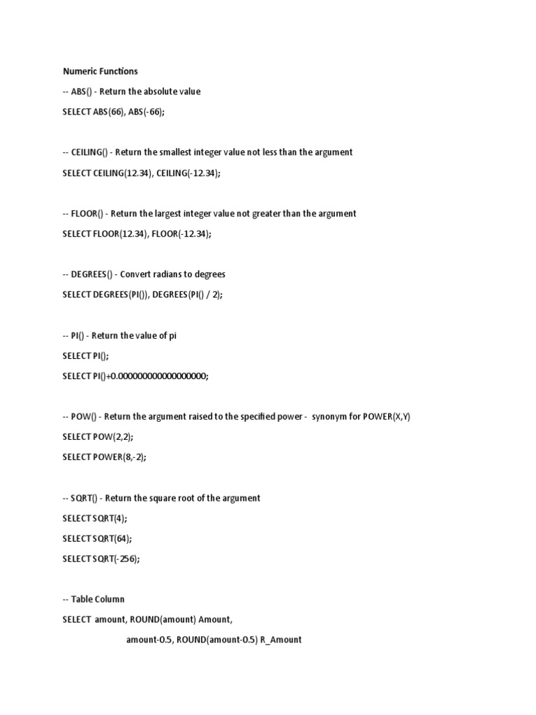 Numeric Functions Pdf String Computer Science Notation