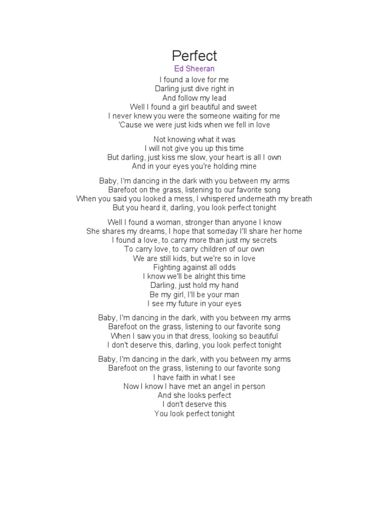 Perfect Ed Sheeran Lyrics | PDF Perfect Ed Sheeran Lyrics | PDF