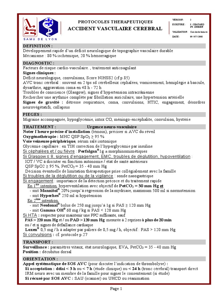PROTOCOLES THERAPEUTIQUES SAMU V2 Texte | PDF