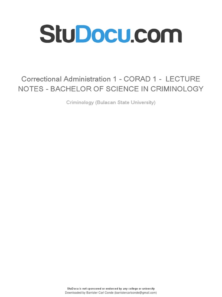 Correctional Administration 1 Corad 1 Lecture Notes Bachelor of Science ...