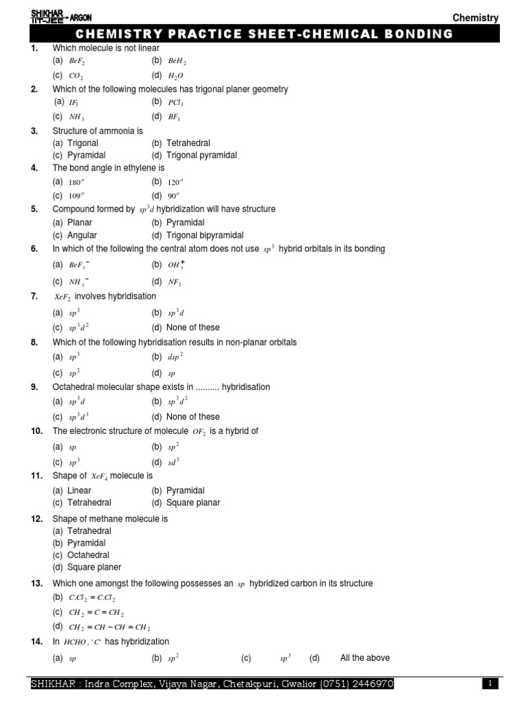 Practice Sheet - CHEMICAL BONDING | PDF | Applied And Interdisciplinary ...