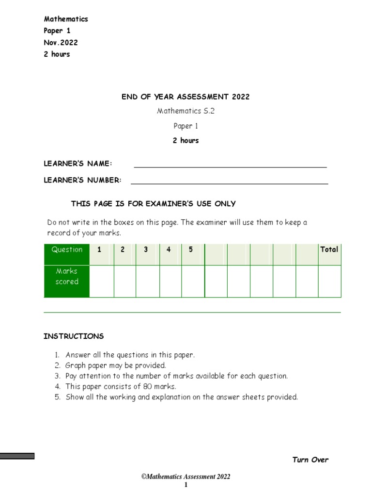 s.2 End of Cycle Maths. Special | PDF | Teaching Methods & Materials