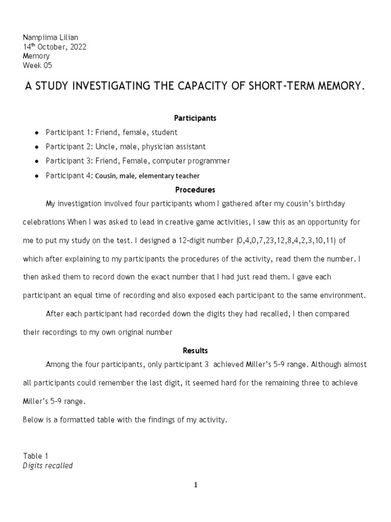 Week5 - FieldReport-Psychology (1) - 1 | PDF | Memory | Information