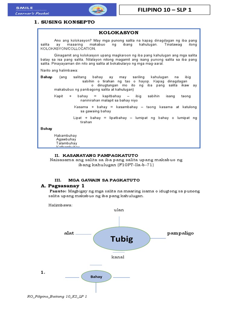Tubig: Filipino 10 - SLP 1 | PDF