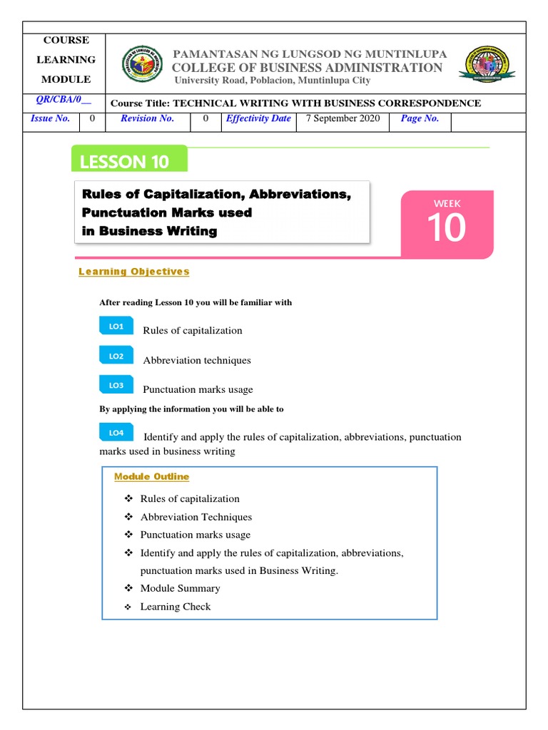 Lesson 10 Rules-of-Capitalization-Abbreviations-Punctuation-Marks-used ...