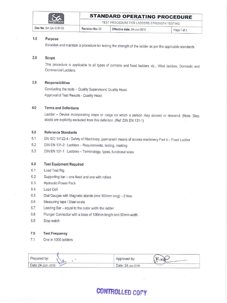 SOP 03 Ladder Strength Bending Test Procedure | PDF