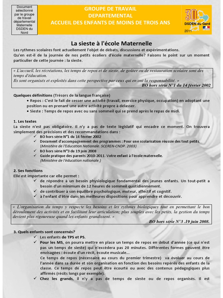 Sieste Maternelle Texte Officiel 2022