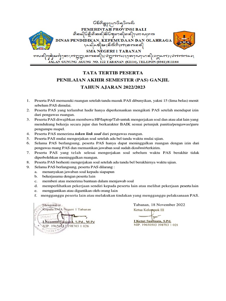 Tata Tertib Siswa - Pas Ganjil 2022.2023 | PDF