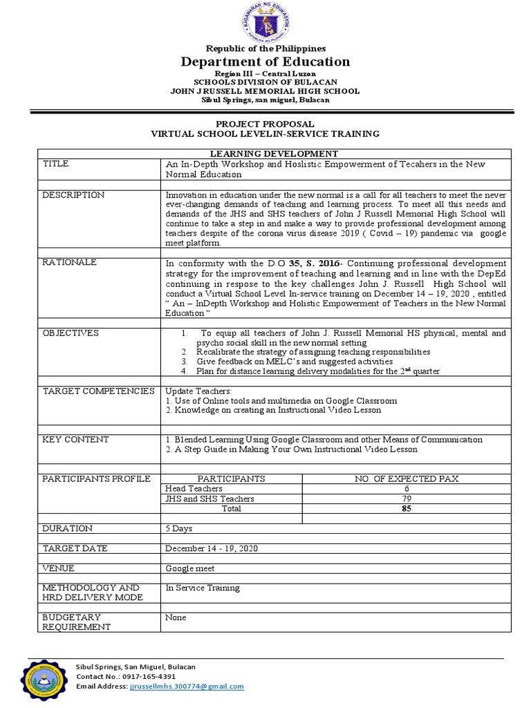 Project Proposal Inset 2020 | PDF | Communication | Cognition