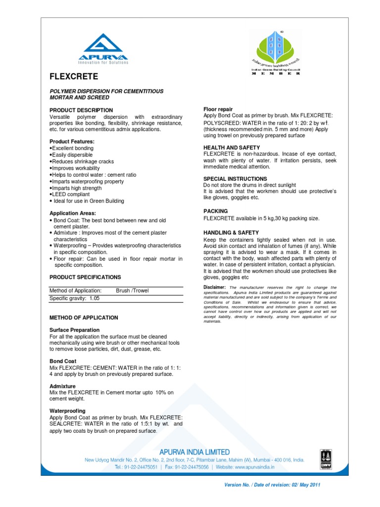 Floor Repair and Waterproofing Using FLEXCRETE: A Polymer Dispersion ...