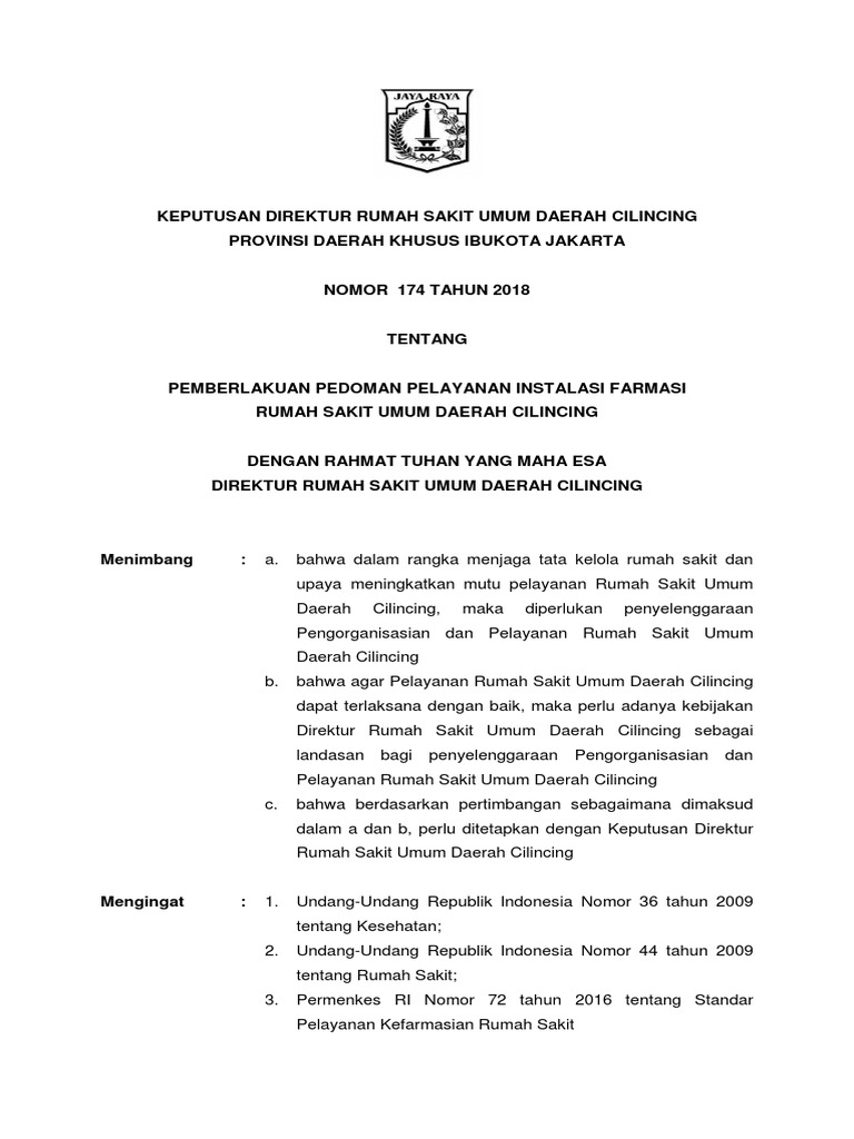 SK Pemberlakuan Pedoman Pelayanan Instalasi Farmasi | PDF