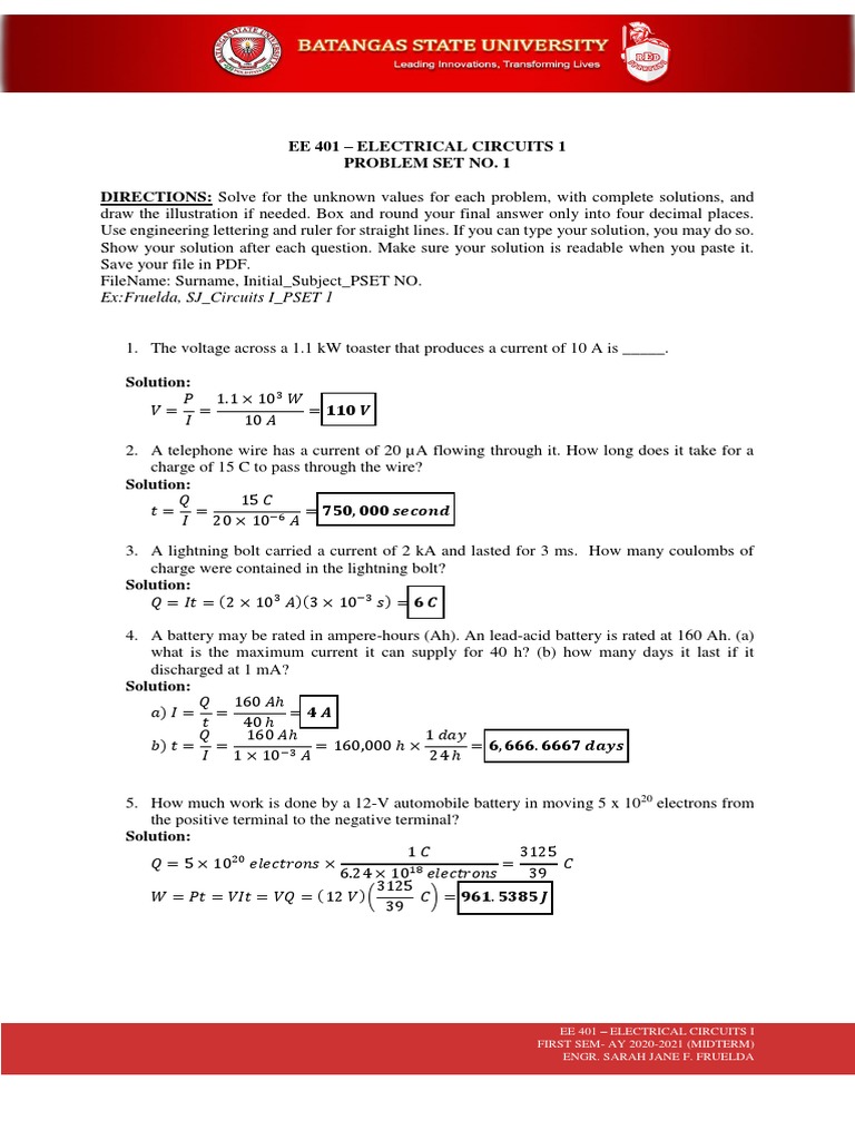 Macaraig, C - Circuits I - PSET 1 | PDF | Electrical Engineering | Electricity