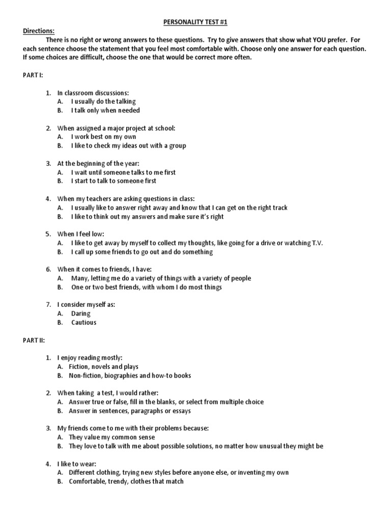 Personality Test | PDF | Multiple Choice | Cognition