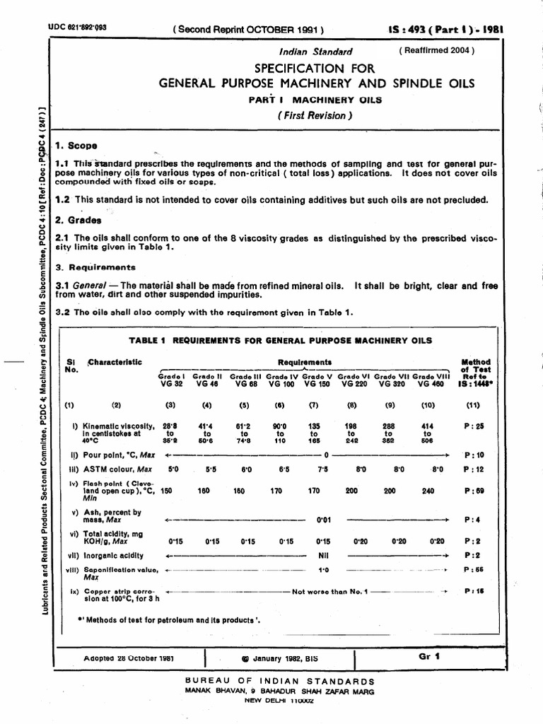 IS 493 Part I 1981 Specification For General Purpose Machinery and ...