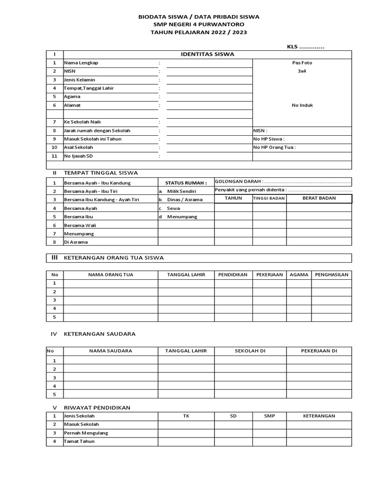 Biodata Siswa | PDF