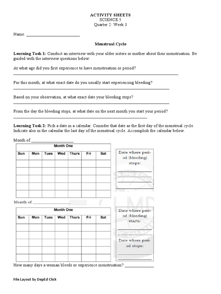SCIENCE 5 Activity Sheet Q2 W3 | PDF | Menstrual Cycle | Menstruation