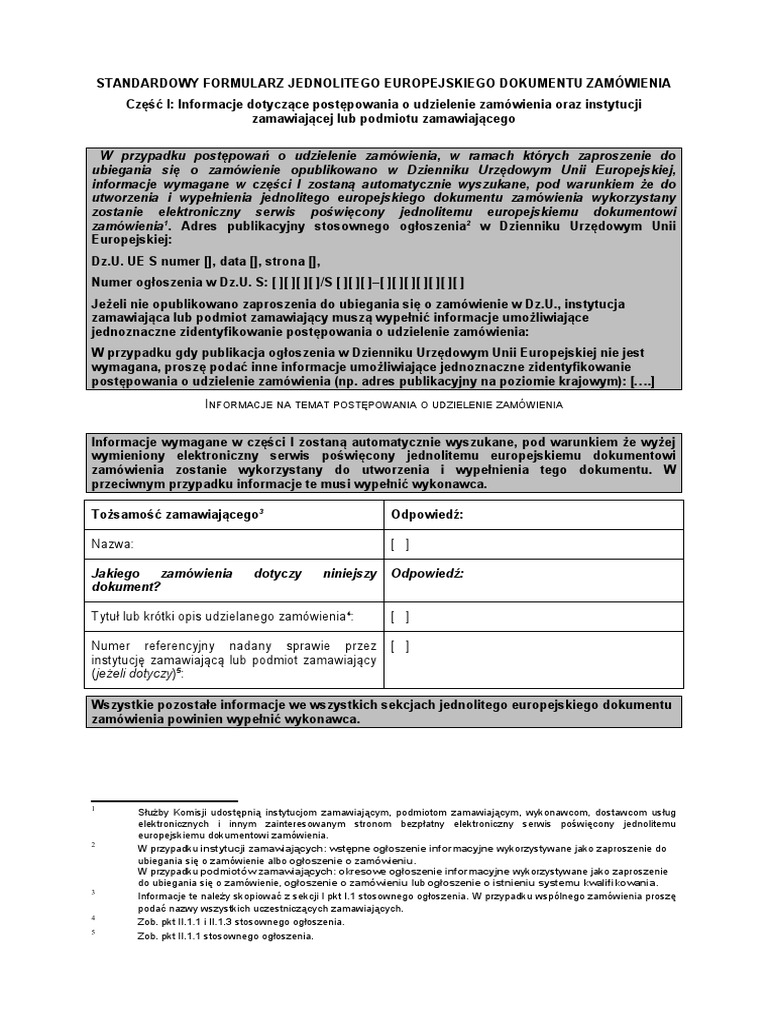 Edytowalna Wersja Formularza JEDZ | PDF