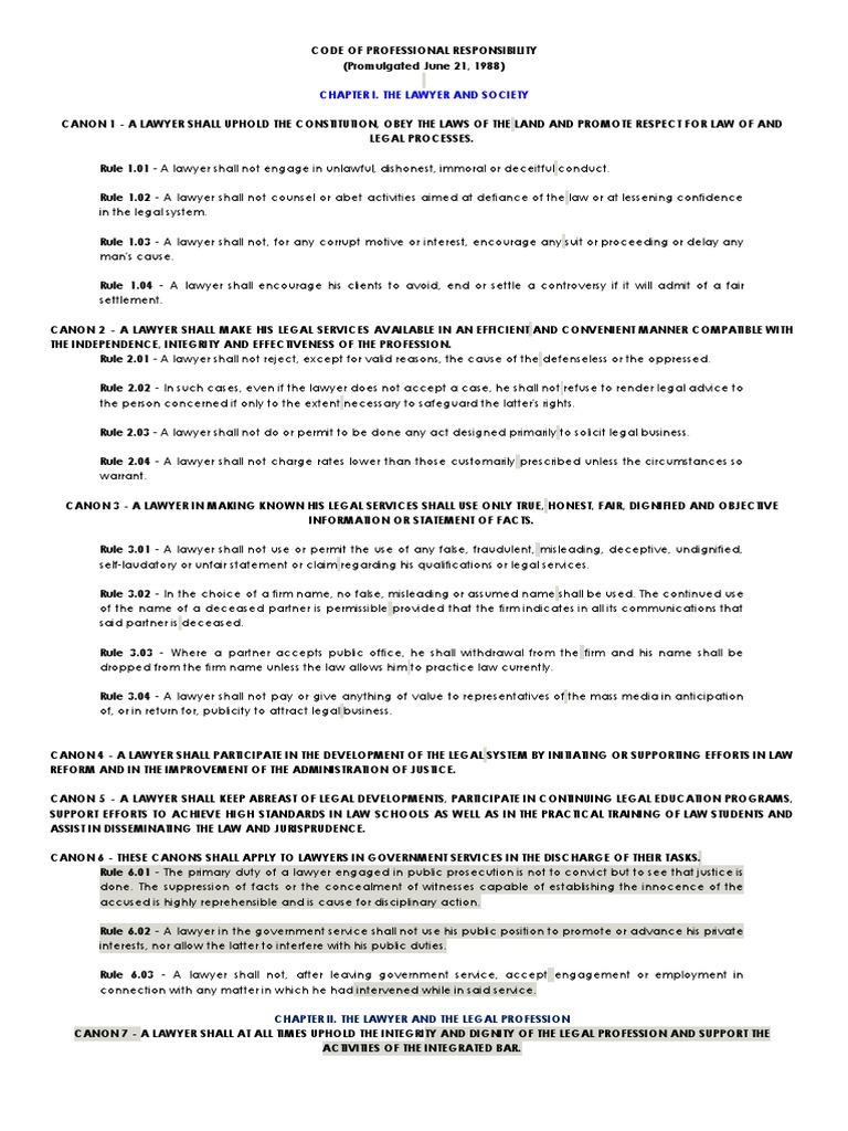 Code of Professional Responsibility | PDF