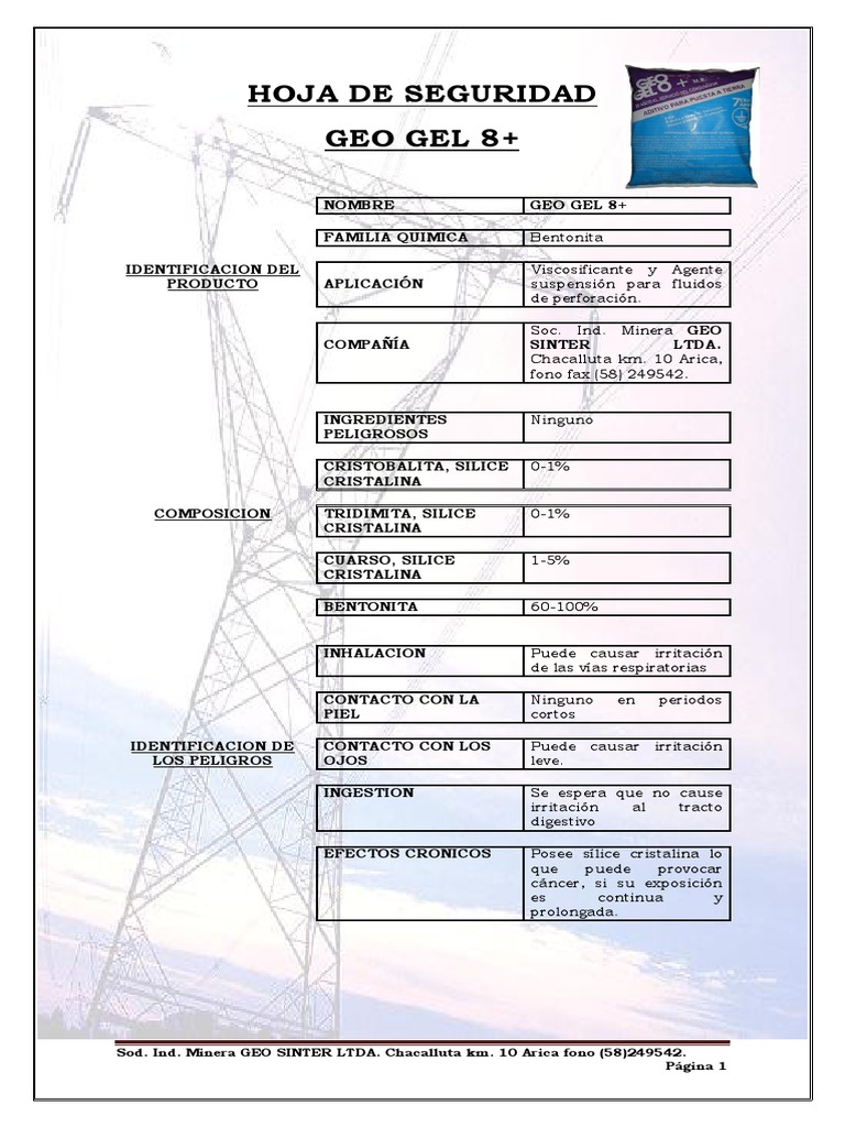 Hoja de Seguridad - Geo Gel 8+ | PDF | Agua | Química