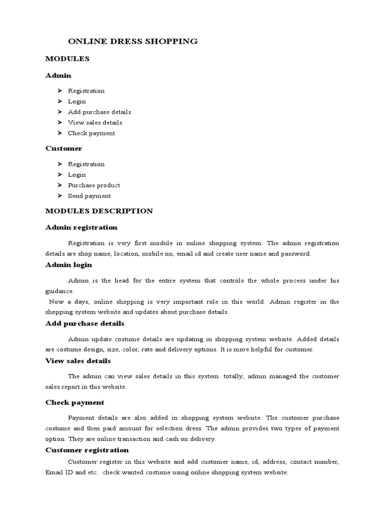Online Dress Shopping - Modules & Description | PDF | Machine Learning | E Commerce