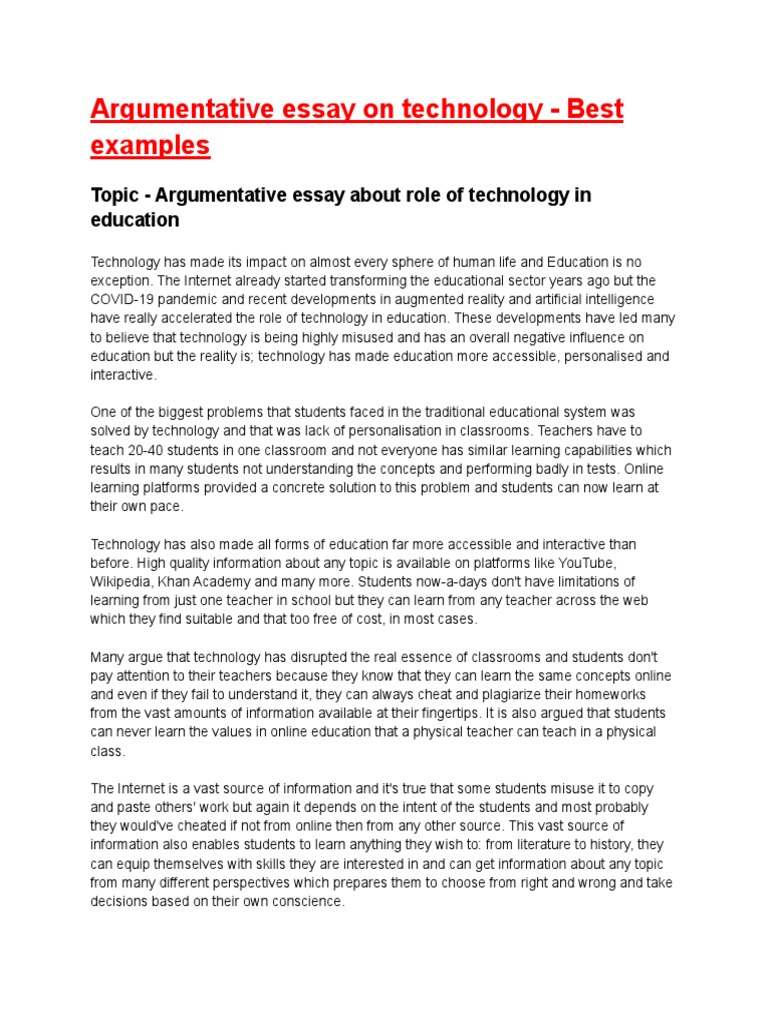 Argumentative Essay On Technology Best Examples | Download Free PDF ... Argumentative Essay On Technology Best Examples | Download Free PDF ...