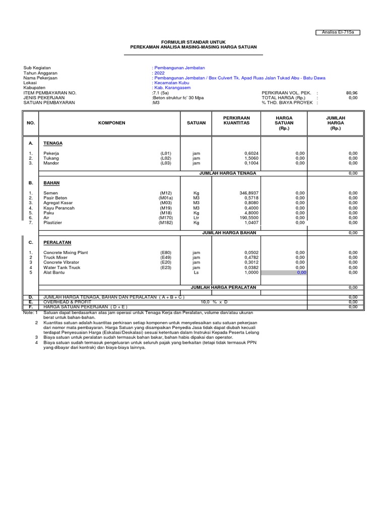 Analisa Harga Beton 30 Mpa Jembatan | PDF
