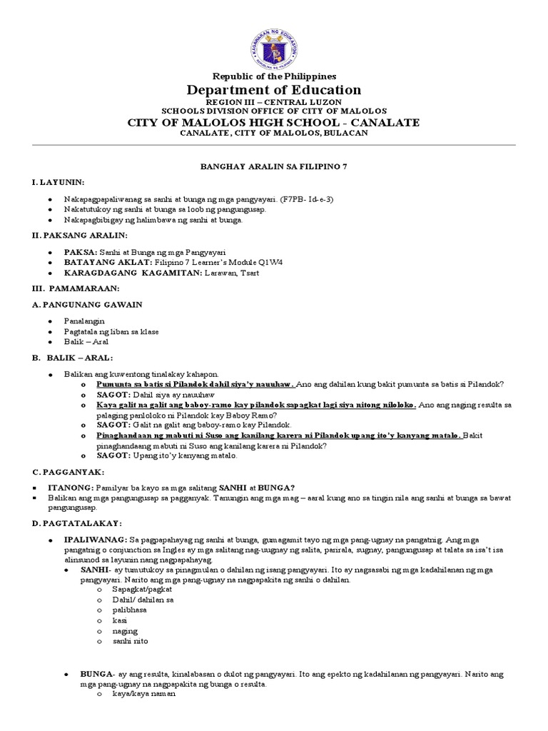 Banghay Aralin Sa Filipino | PDF