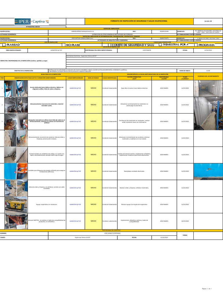 Inspección de Seguridad en Minera Boro | PDF