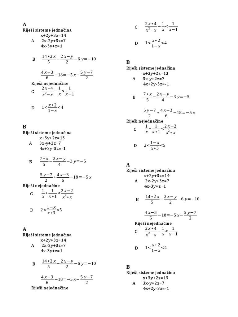 Sistemi Jednacina Zadaci | PDF