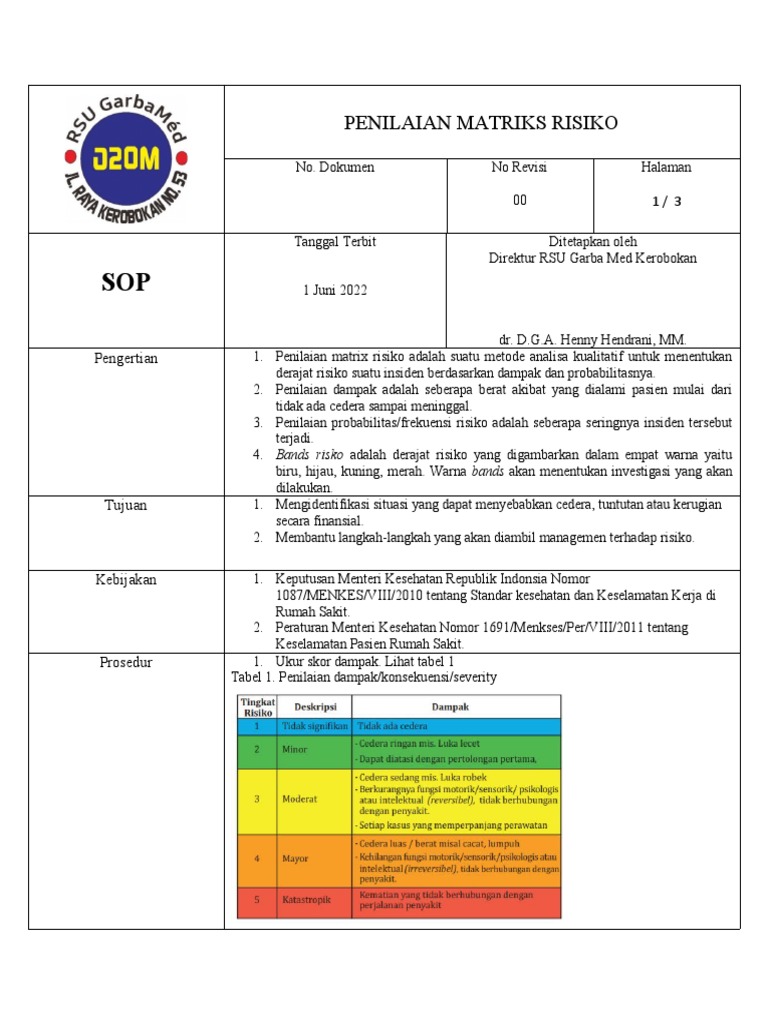 Spo Penilaian Matriks Risiko | PDF