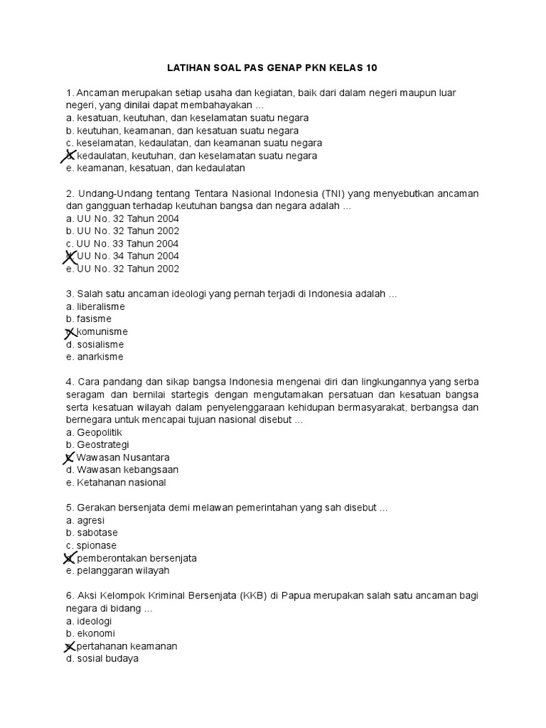 Latihan Soal Pas Genap PKN Kelas 10 | PDF