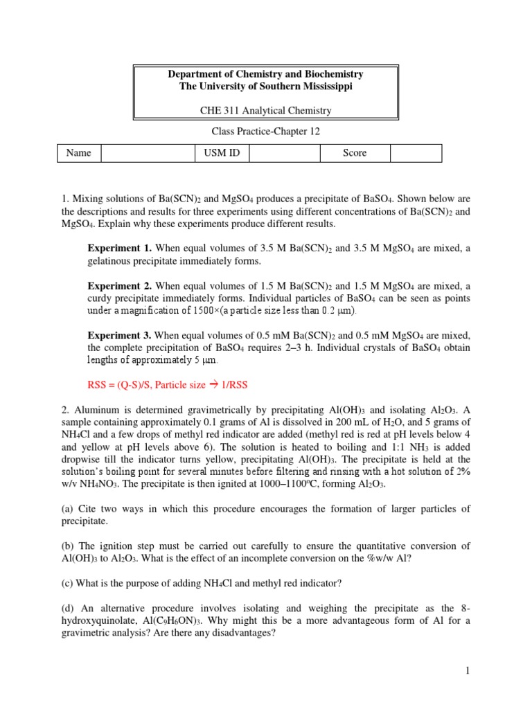 CHE 311 Class Practice Chapter 12 Key | PDF | Atoms | Chemical Compounds