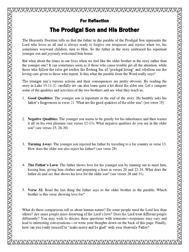 Activity For Reflection The Prodigal Son and His Brother Luke15 | PDF