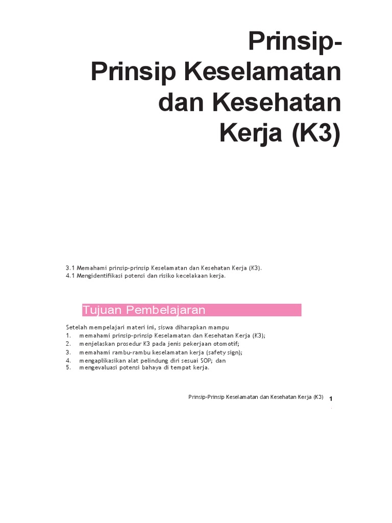 Prinsip-Prinsip Keselamatan Dan Kesehatan Kerja (K3) : Kompetensi Dasar ...