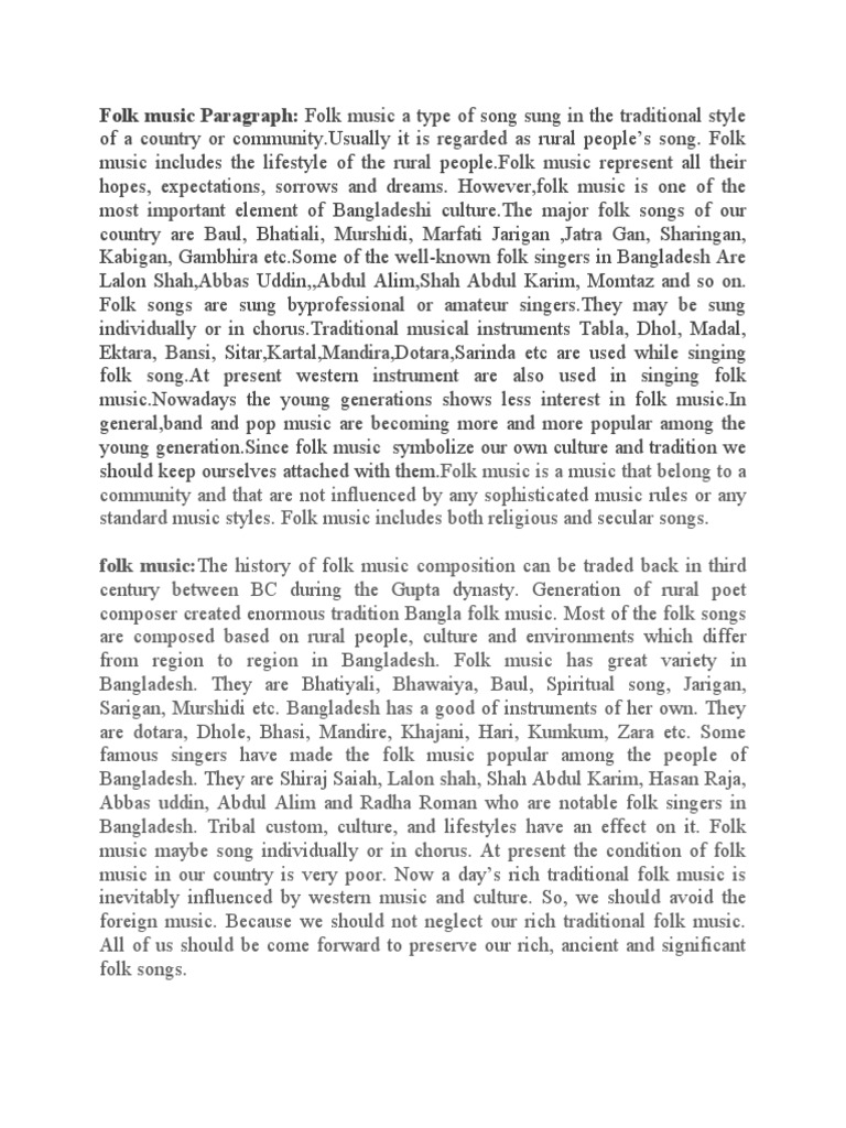 Folk Music Paragraph | PDF | Bangladesh | Performing Arts