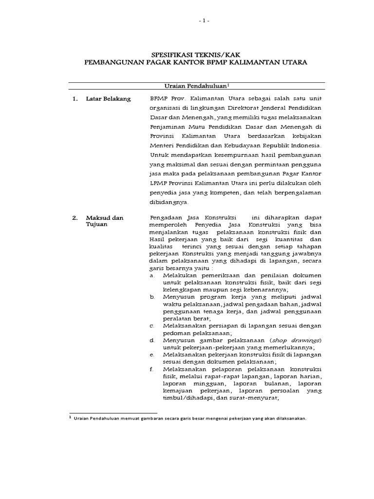 Spesifikasi Teknis Pekerjaan Pagar BPMP 2022 1 | PDF