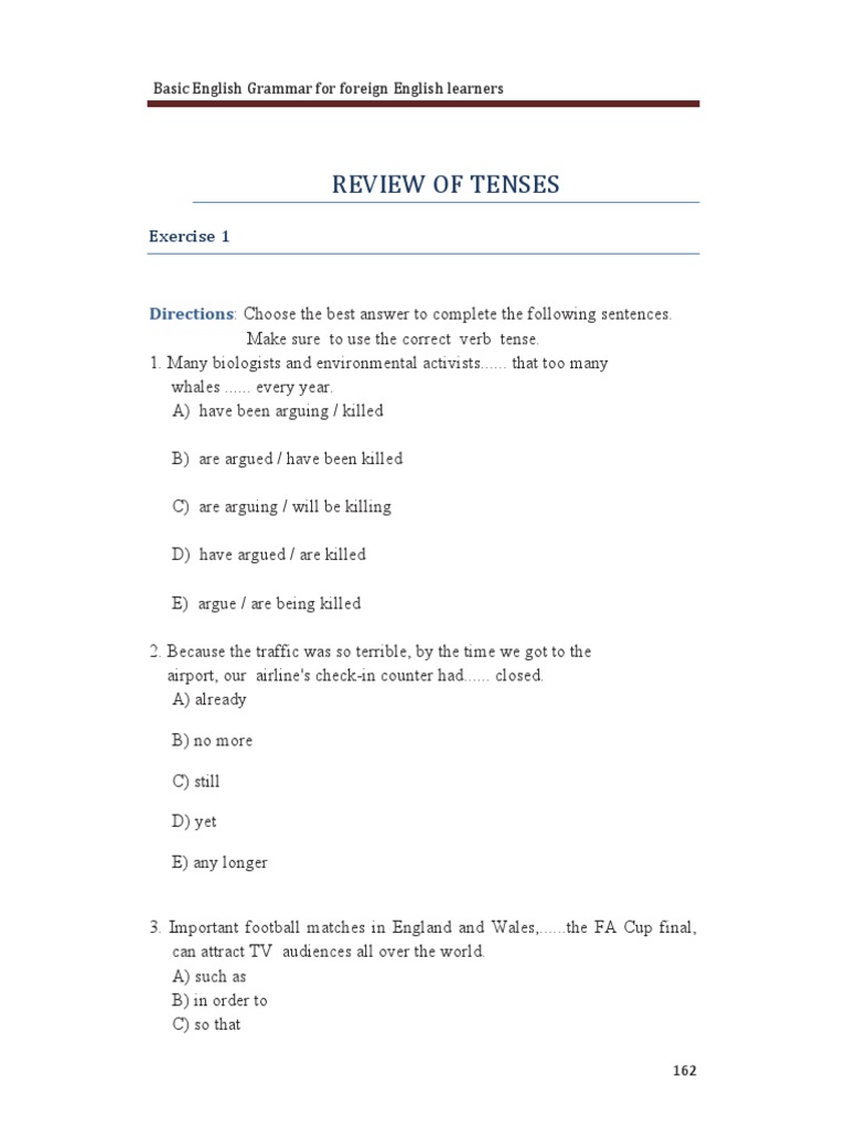 Review of Tenses: Exercise 1 | Download Free PDF | Adjective | Linguistics