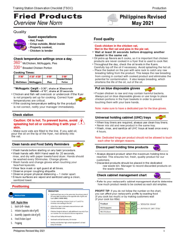 TSOC Fried Products Revised May 2021 | PDF