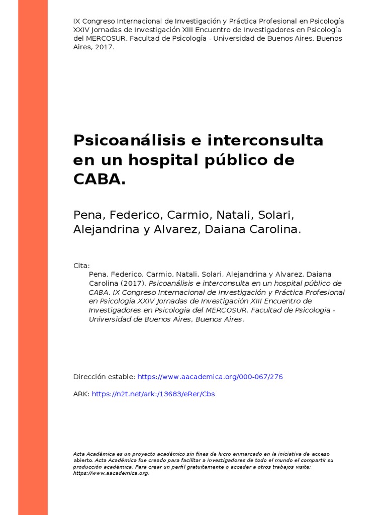 Pena, Federico, Carmio, Natali, Sola (... ) (2017) - Psicoanálisis e Interconsulta en Un ...