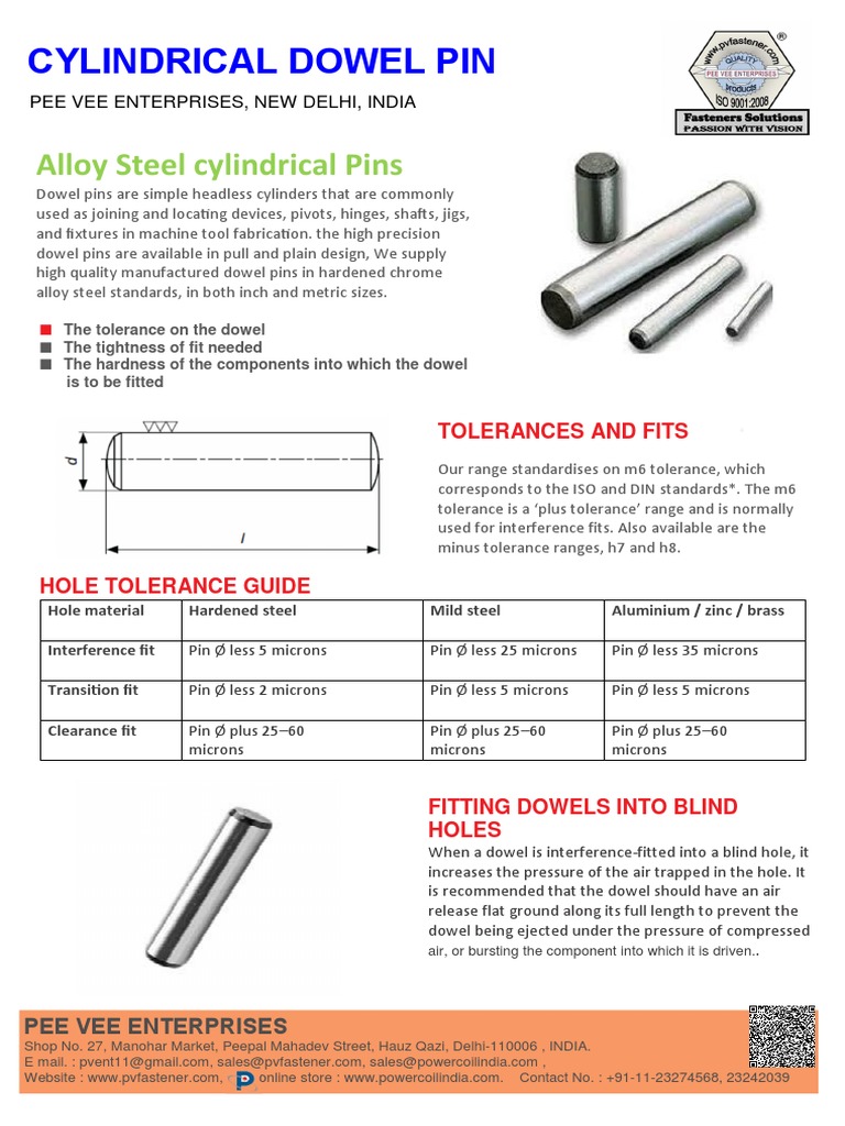 Cylindrical Dowel Pin | PDF | Engineering Tolerance | Metalworking