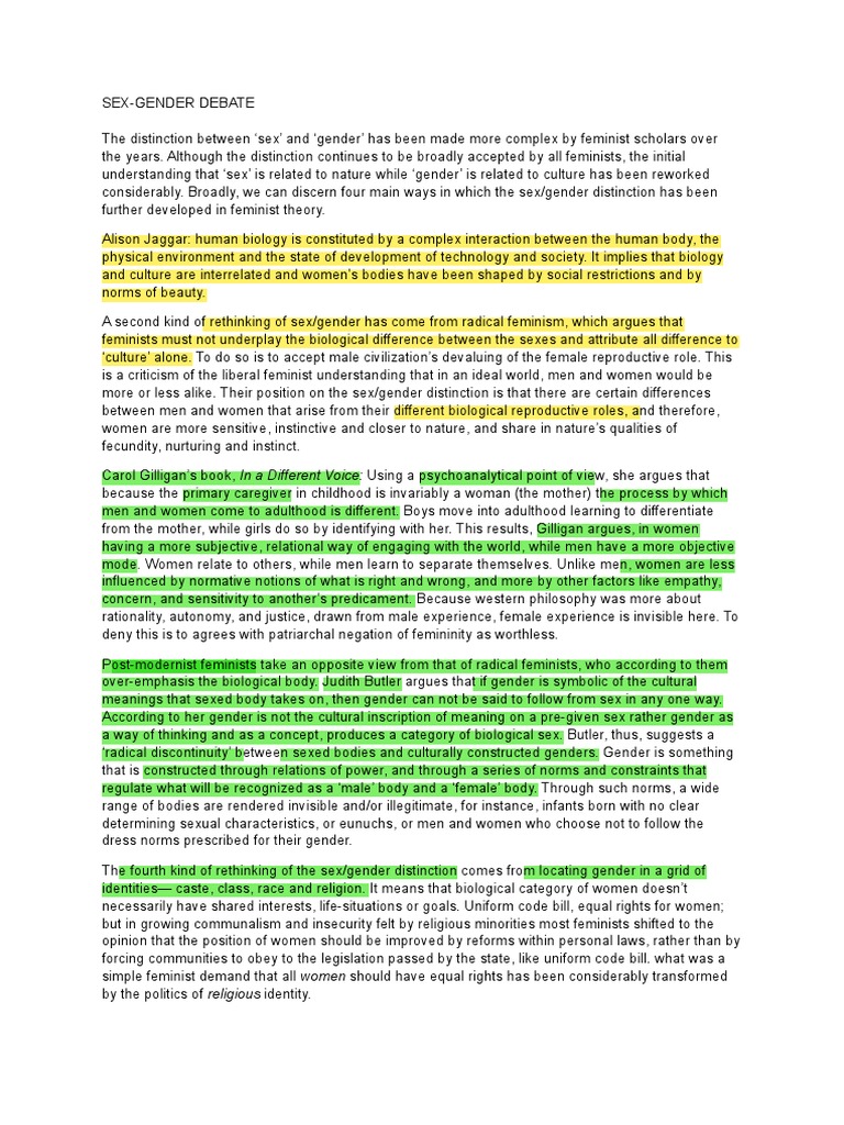 SEX-GENDER DEBATE Ge Pol Sci | PDF | Gender | Gender Studies