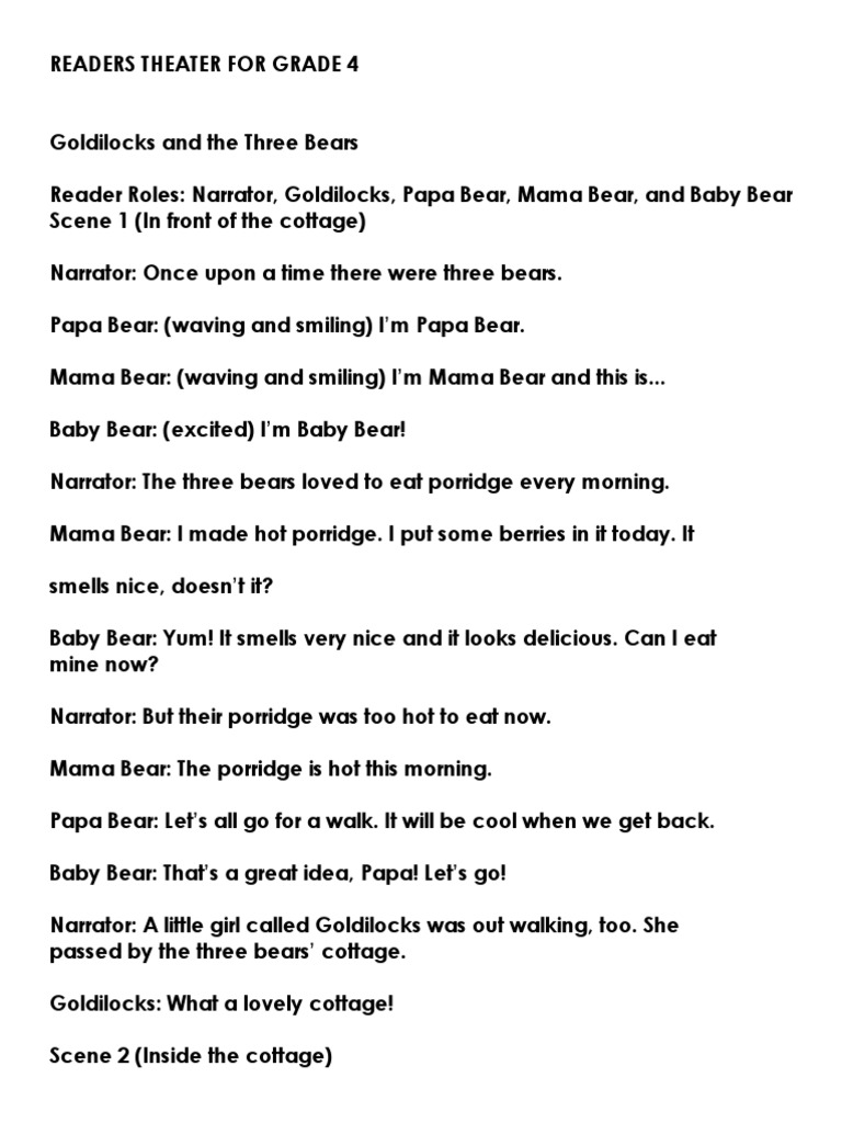 Goldilocks Readers Theater Script | PDF | Goldilocks And The Three ...