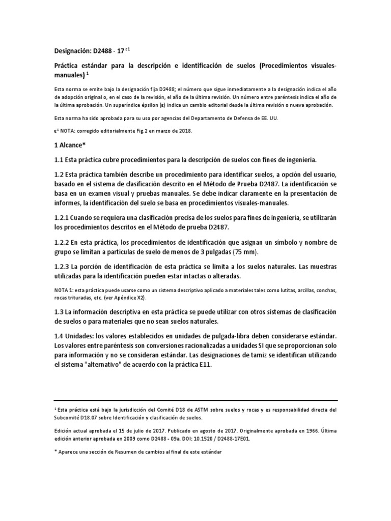 ASTM D 2488-2017e1 ES | PDF | Suelo | Ácido clorhídrico