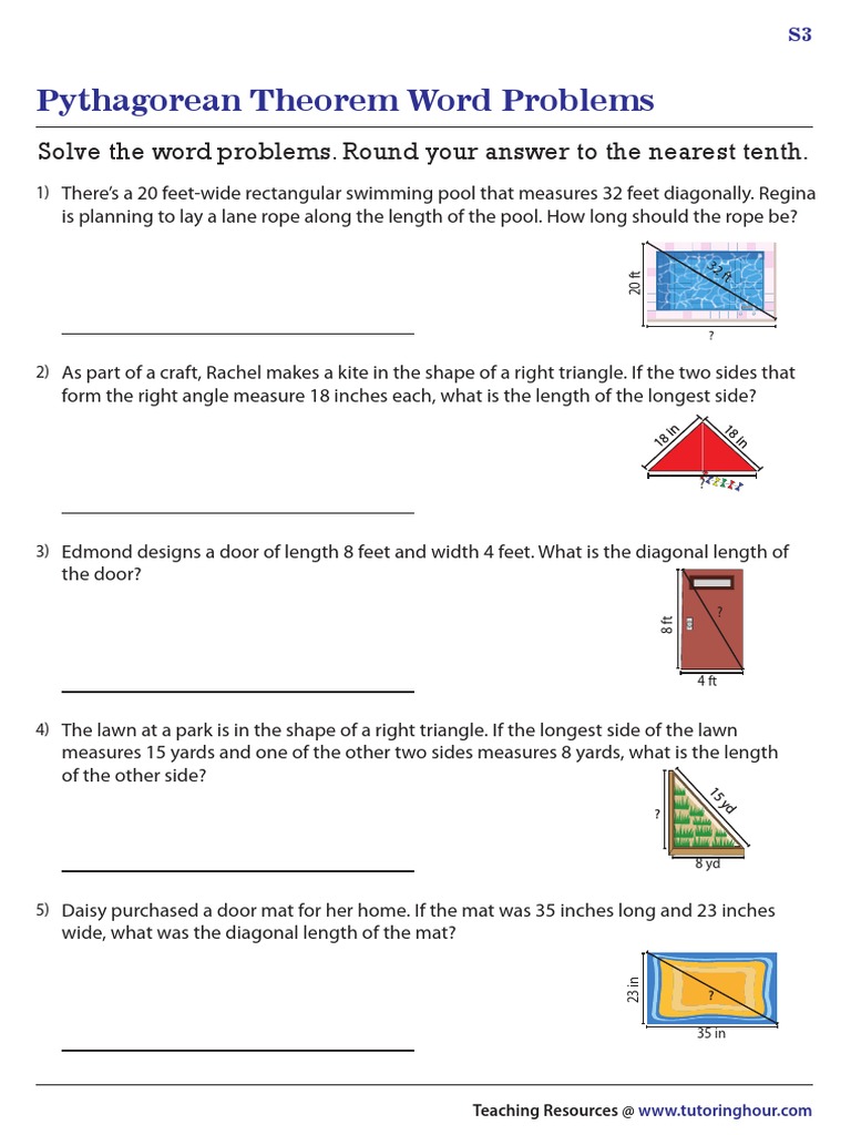 Pythagorean Theorem Word Problems Solved | PDF | Length | Foot (Unit)