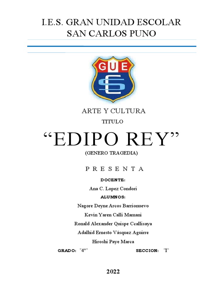 Obra EDIPO REY Arte y Cultura | PDF | Edipo | Mitología griega