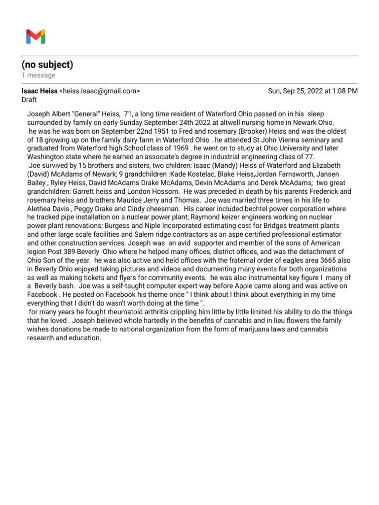Obituary For Joseph Albert Heiss CPE | PDF