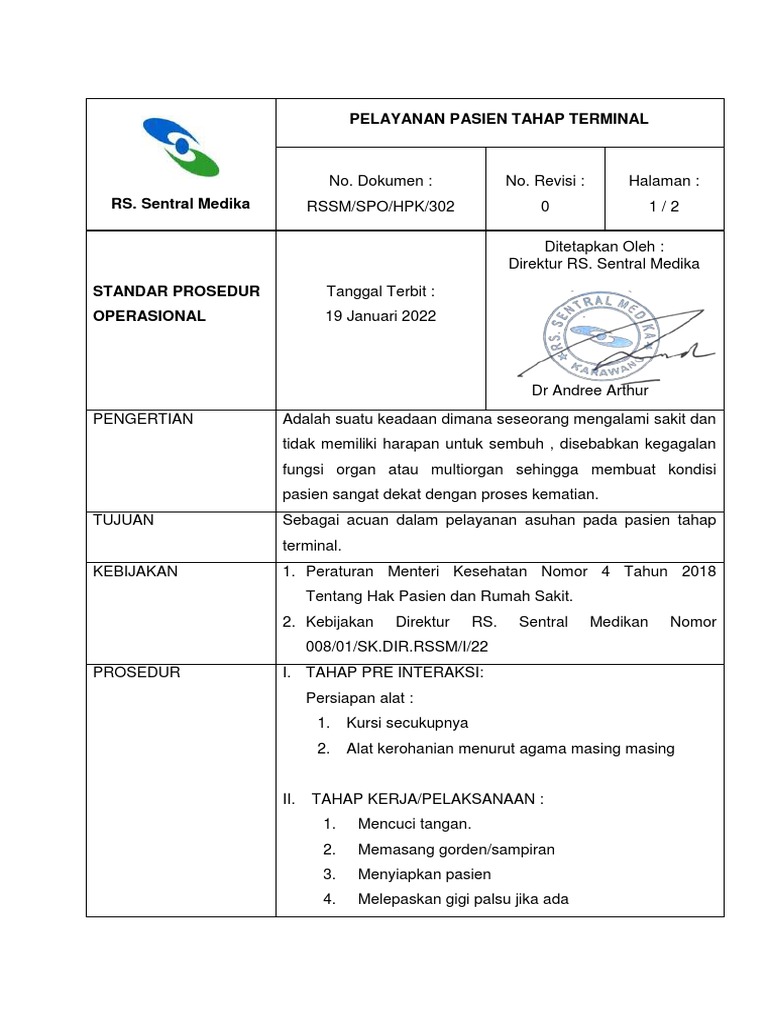 SPO Pelayanan Pasien Tahap Terminal | PDF
